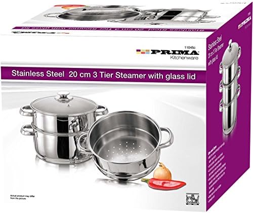 PRIMA 3 Tier Stainless Steel Steamer with Glass lid : Amazon.co.uk ...