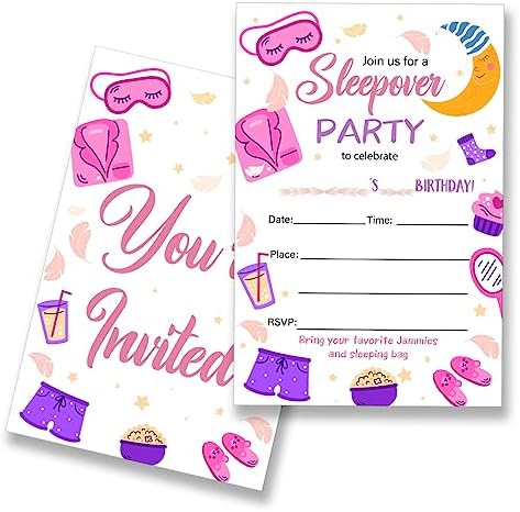 Amazon.com : EUDOSI Sleepover Birthday Party Invitations Supplies Fill ...