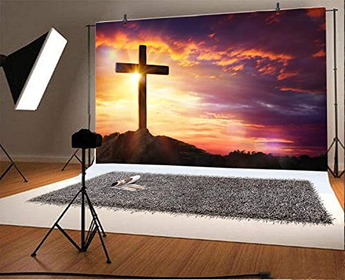 Renaiss 8x6ft Jesus Christ Cross Backdrop Sunset Mountain Sepulcher ...