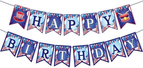 Amazon.com: America Flag Design Patriotic Theme Happy Birthday Banner ...