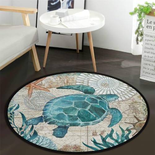 Amazon.com: Sea Turtle Area Rug Round Rugs 4ft, Cartoon Collection Area ...