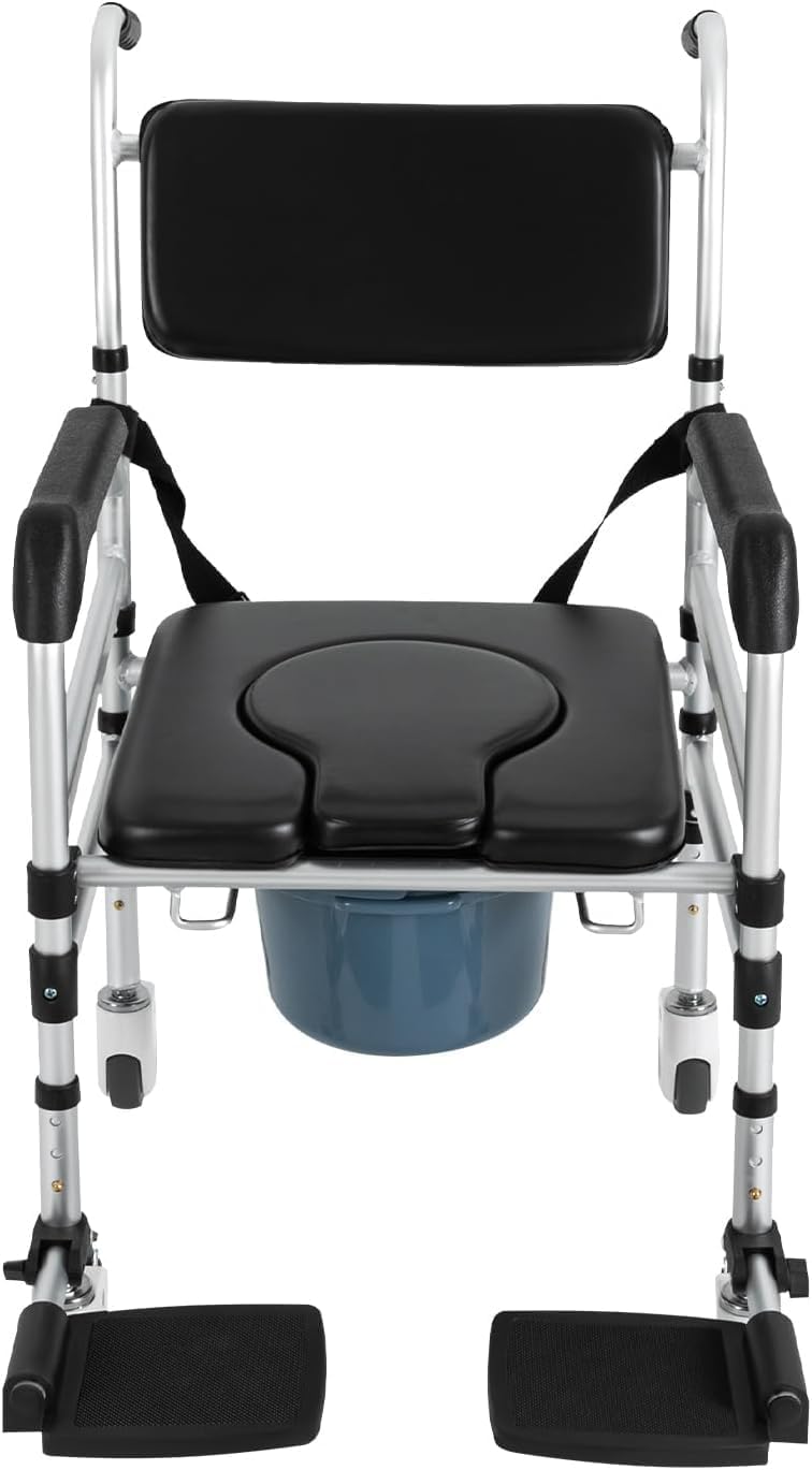 Amazon.com: Shower Chair with Wheels Aluminium Alloy 4 in 1 Foldable Height Adjustable Shower ...