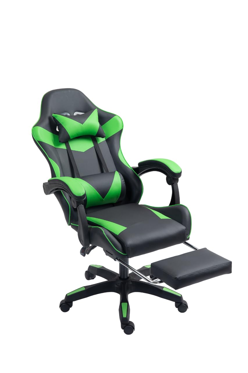 Home Treats Gaming Chair Leather with Footrest, Black & Green ...