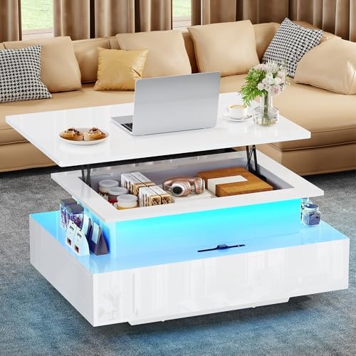 YITAHOME Coffee Table Height Adjustable Living Room Table High Gloss ...