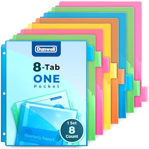 Amazon.com : Dunwell 8-Tab Binder Dividers with Slash Pocket, Plastic 1 ...
