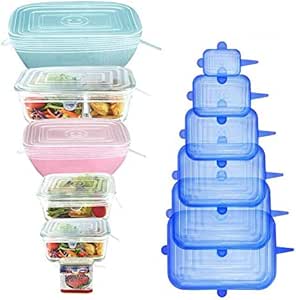 [12Pack] Longzon 12pcs Silicone Stretch Lids Rectangular, Reusable ...