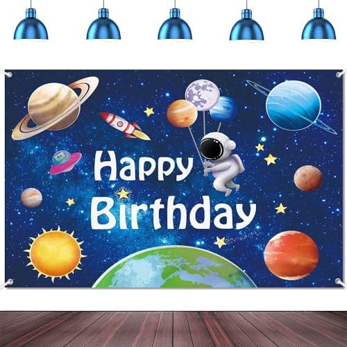 Amazon.com : Ayearparty Outer Space Happy Birthday Photography Backdrop ...