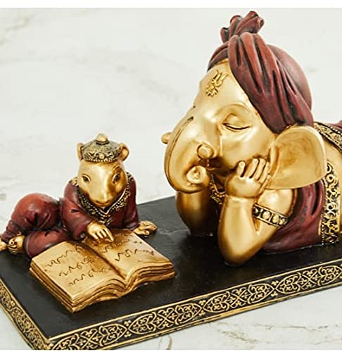 Buy Brimming Basket Ganesha Reading Book with Mouse Idol. Decoative ...