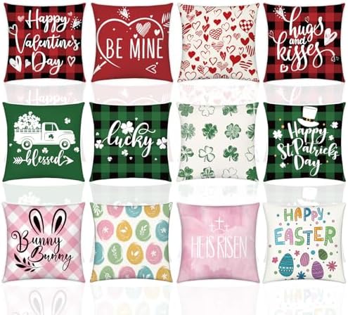 Amazon.com: Burbell 16 Pcs Holiday Pillow Covers 18 x 18 Inch Seasonal ...