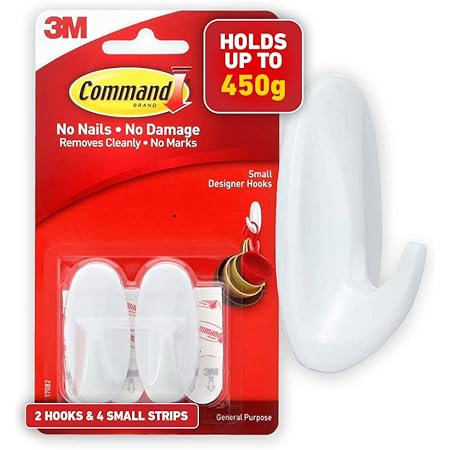 Command Medium Designer Hook, Pack of 2 Hooks and 4 Adhesive Strips ...