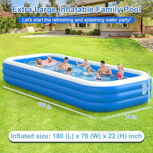 Extra Large Inflatable Pool with Pump - 180 x 76 x 22 Oversized ...