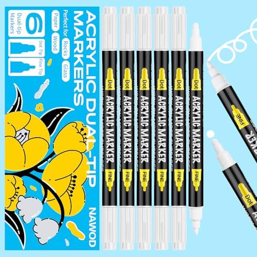 Amazon.com: NAWOD 6 White Acrylic Paint Pens - Dual Tip (Fine 1mm + Dot ...