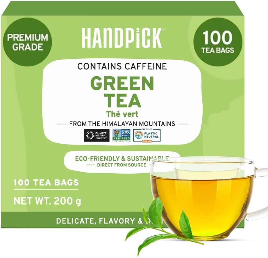 HANDPICK, Green Tea Bags - 100 Tea Bags | Gluten Free & 100% Pure Green ...