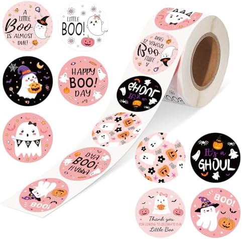 Amazon.com: AnyDesign 1000Pcs Halloween Stickers Roll Pink Ghost Self ...