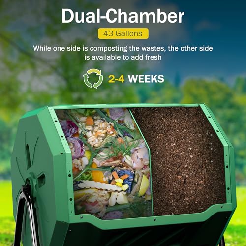 Nouva 43 Gallon Large Composting Tumbler Dual Rotating Chamber Garden ...