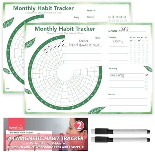 SOL 2pk A4 Magnetic Monthly Habit Tracker with 2pk Pens Motivational ...