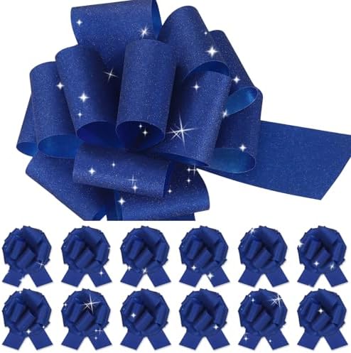 Amazon.com: 12 pcs Royal Blue Pull Bow Large Glitter Gift Wrapping Bow ...