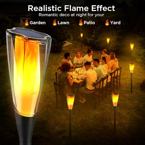 Ainostone Solar Torches for Outdoor Flickering Pack of 4 Solar Lights ...