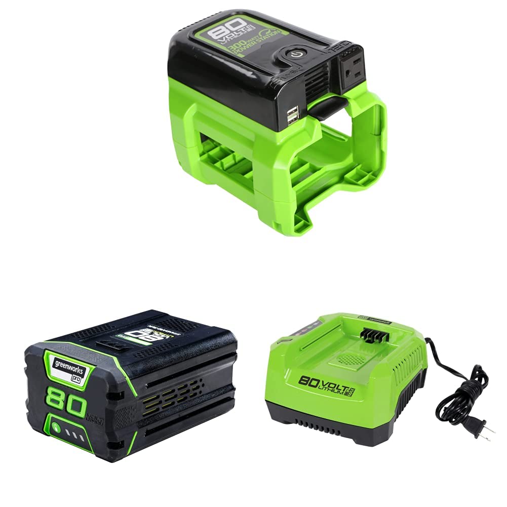 Amazon.com: Greenworks Pro 80V 300W Power Inverter, 2 Ah Battery and ...