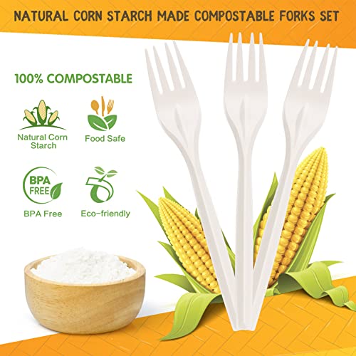 Snapklik.com : Compostable Forks 150 Count 7 Inch Disposable Forks ...