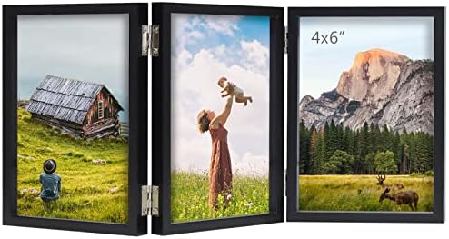 AEVETE 4x6 Triple Picture Frames Black Hinged Folding Photo Frames ...