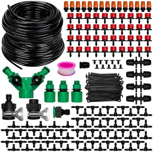 Amazon.com : Garden Drip Irrigation System 26+98FT Drip Irrigation Kit ...
