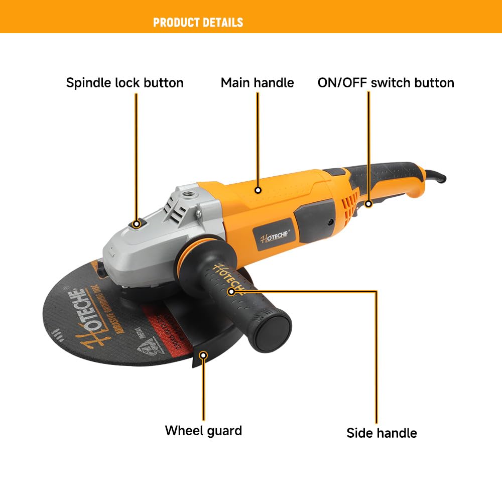 Snapklik.com : Hoteche 9-Inch Angle Grinder 3.3-HP Heavy-Duty Electric ...