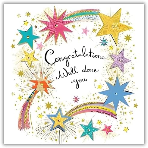 Congratulations Card - Female/For Her - Well Done You - Shooting Stars ...