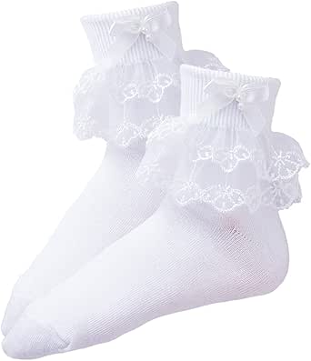 Amazon.com: 2 Pairs First Communion Socks Bow Pearls White Frilly ...