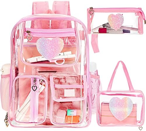 Amazon.com: Kacctyen 3 Pcs Pink Clear Backpack Heavy Duty for Girl Boy ...