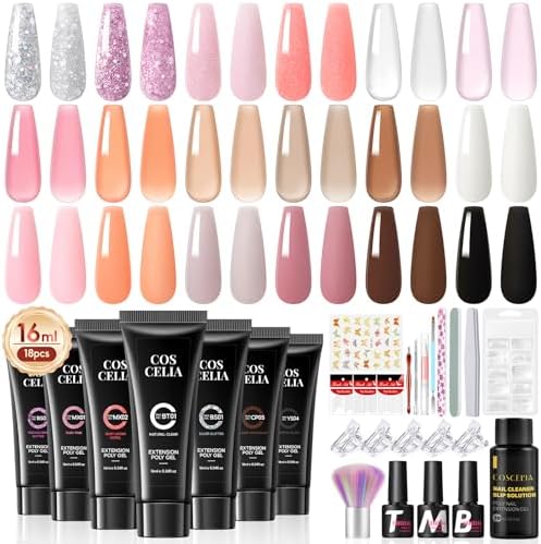 Amazon.com : COSCELIA 44PC Poly Nail Gel Kit Starter Kit 16ML 15 Colors ...