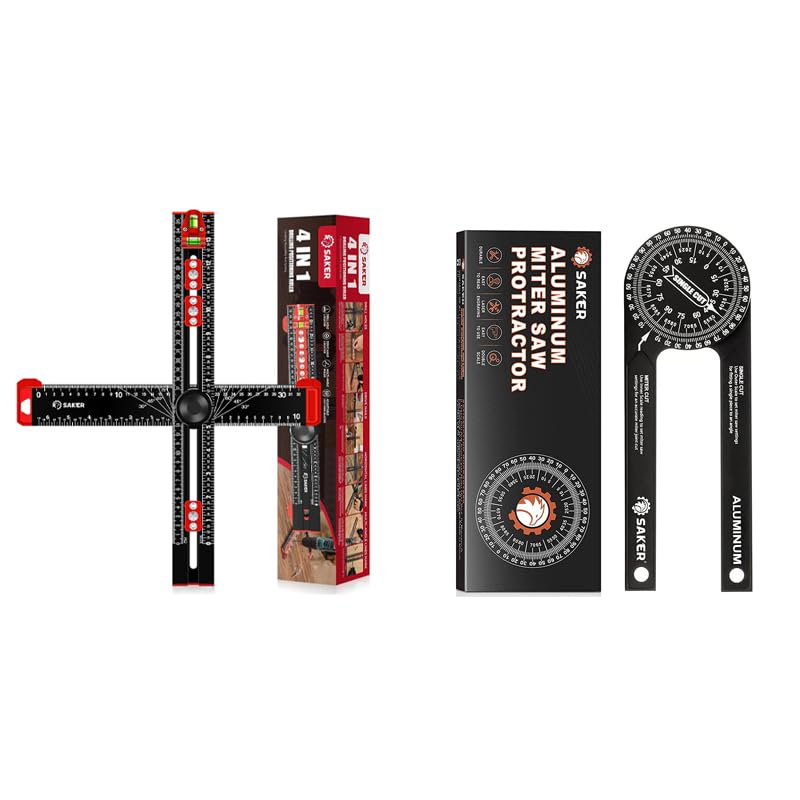 Saker Miter Saw Protractor and Saker 4-in-1 Drilling Positioning Ruler ...