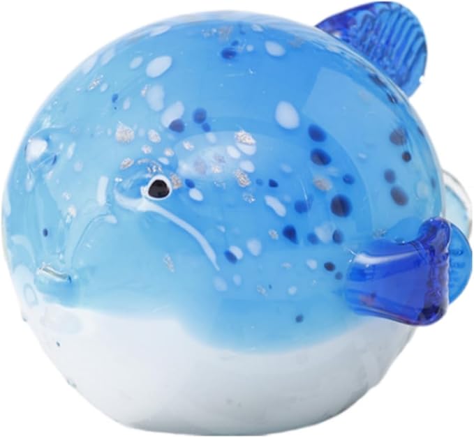 Amazon.com: HICIVI Hand Blown Glass Fish Figurine Blue Puffer Fish ...