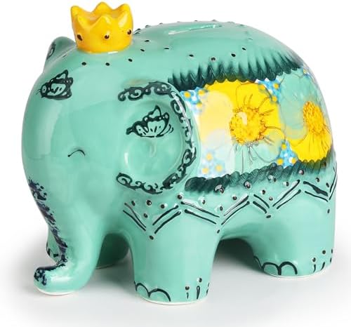 Amazon.com : Handmade Elephant Piggy Bank, Ceramic Hand-Painted Decor ...