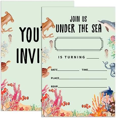 Amazon.com : UDNADKEX Sea Animals Birthday Invitations for Girls Boys ...