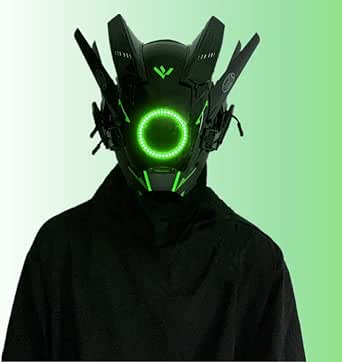 Amazon.com: XYRuiHang Black Punk Mask with LED Lights Full Face Mask ...