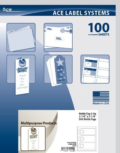 Ace Label Blank Printable Bottle Tags, 3 x 7-1/2 Inches, White, 100 ...