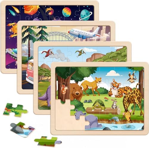 Amazon.com: Puzzles for Kids Ages 4-6, 4 Packs 24 Piece Wooden Jigsaw ...