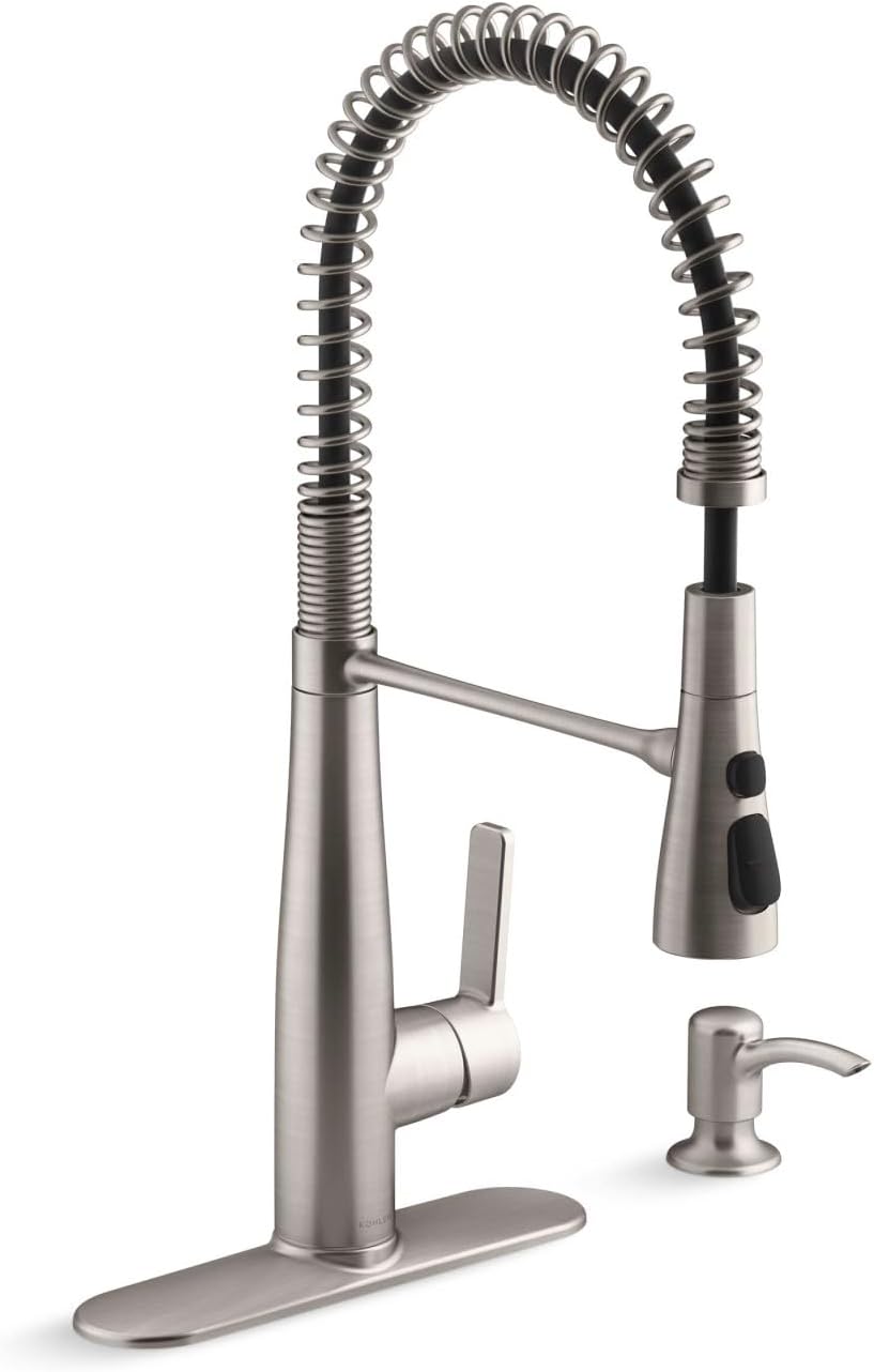 Kohler Provo Semi-Pro Kitchen Faucet with Spiral Spring Neck, Stainless ...