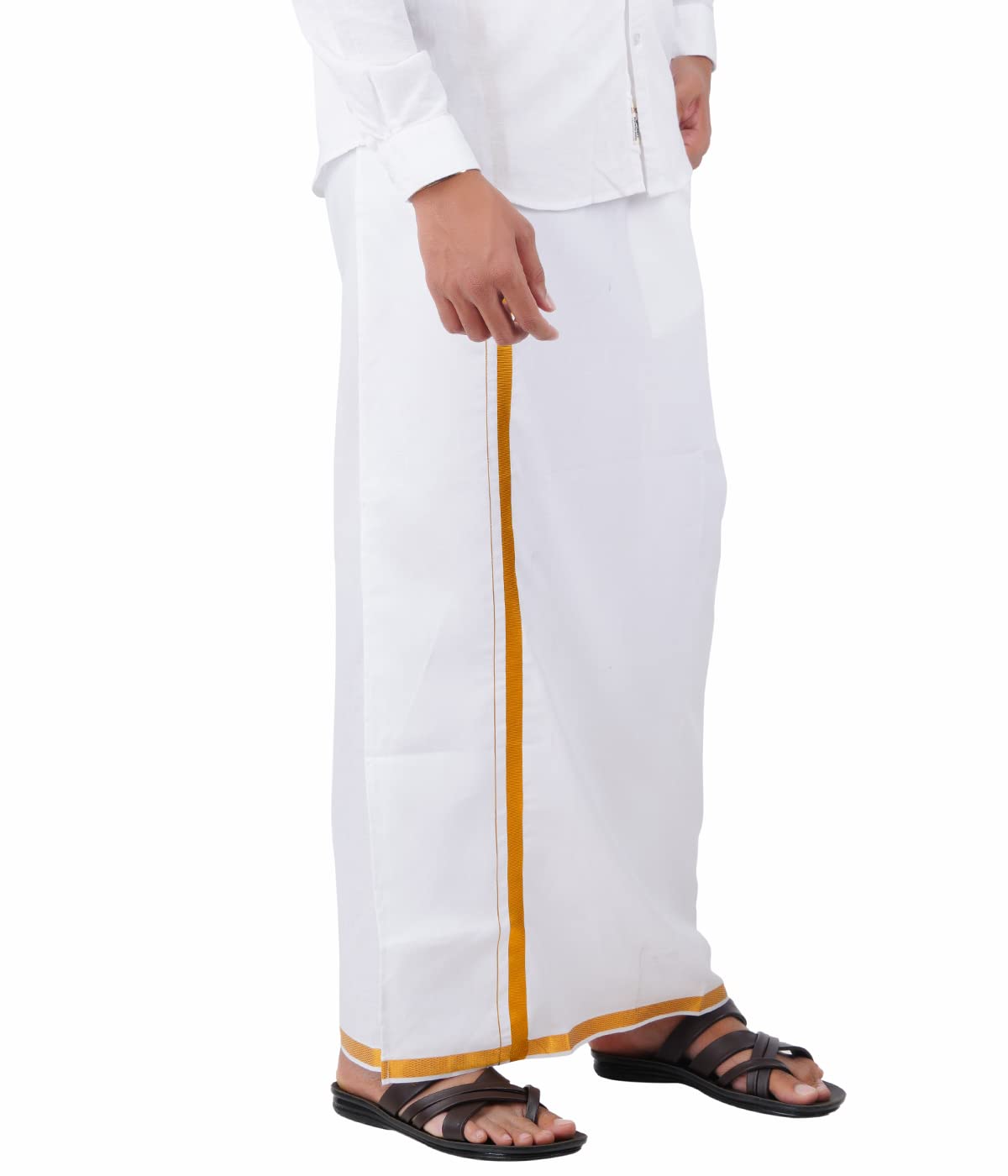 Buy RETRO Mens 100% Cotton Golden Jari Border Dhoti For Men (2.00x1.28 ...