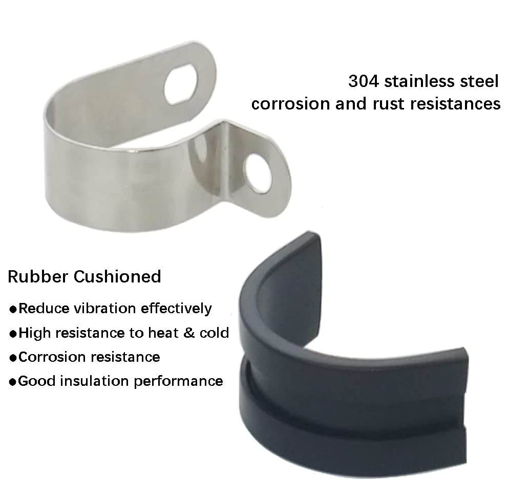 Pipe Clamps 18mm Stainless Steel, Rubber Lined P Clips Metal Conduit ...