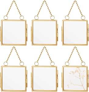 Amazon.com - OLYCRAFT 6pcs Gold Mini Glass Hanging Frame 2.7x2.7x0.3 ...