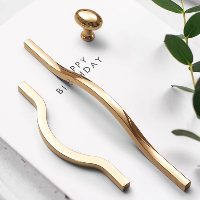 FoeZoe 6 Pack Golden Wave-Shaped Pulls, Glossy Cupboard Drawer knobs ...