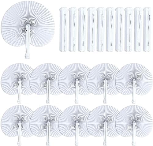 10/20/50pcs White Wedding Folding Fans Round Paper Fans Assortment with ...