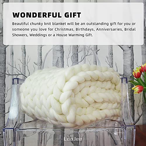 LaoJee Chunky Knit Blanket Merino Wool Blend Handmade Soft Bulky Throw ...