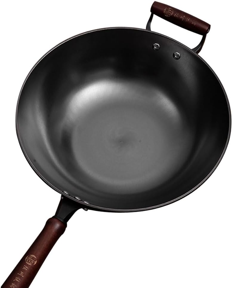 Amazon.com: Lnvrdae 14inch Cast Iron Flat-bottom Wok, Traditional ...