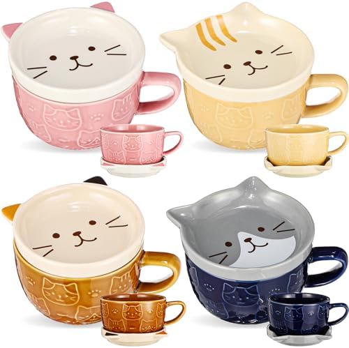 Amazon.com: Didaey 4 Set Cute Cat Mug with Lid Ceramic Coffee Tea Mug ...