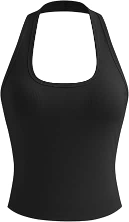 CIDER Tank Top Halter Neck Cotton Blend Knit Fabric Sleeveless for ...