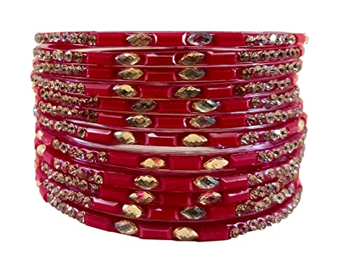 Buy The Golden Cascade Strawberry Color Glass Bangles with Cutting ...