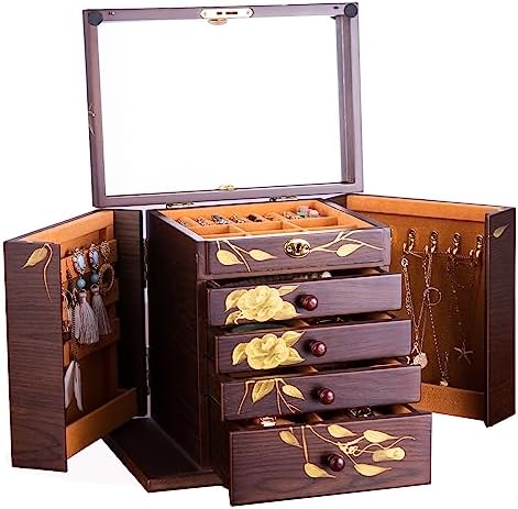 Amazon.com: Xloverise Hand-painted Wooden Jewelry Box, 6 Layer Jewelry ...